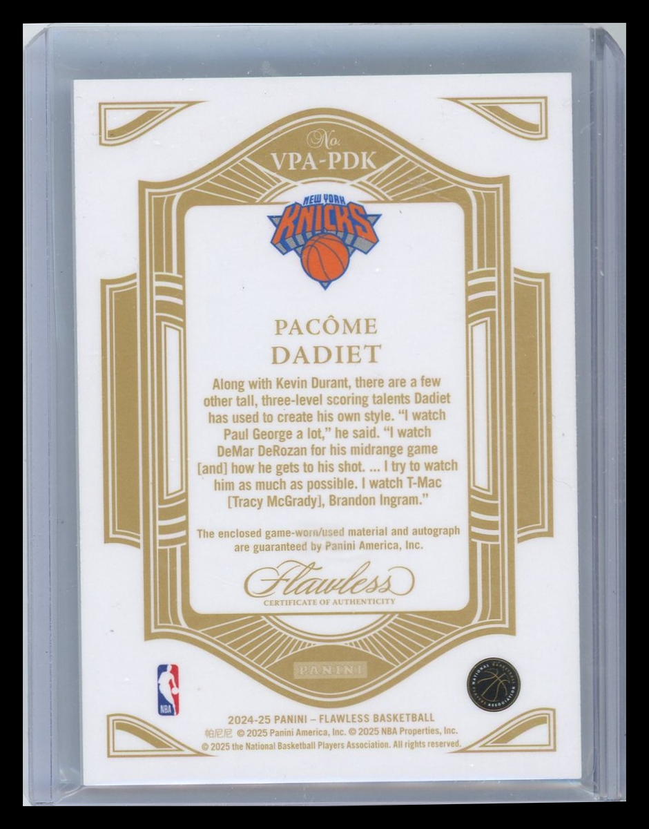 Pacôme Dadiet - 2025 Panini Flawless Basketball Patch 2/3 Game-worn ma ...